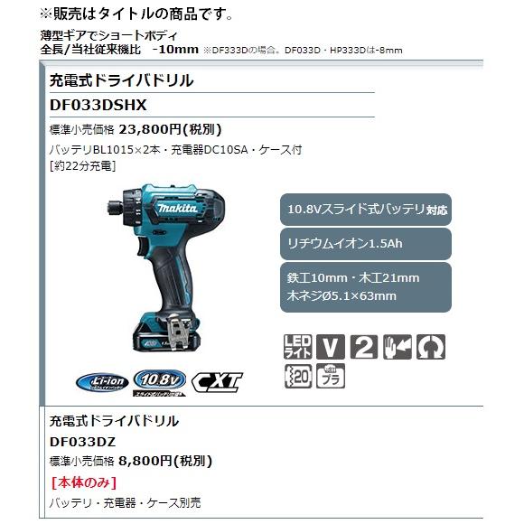 (マキタ) 充電式ドライバドリル DF033DZ 本体のみ 10.8Vスライド式バッテリ対応 makita :DF033DZ:カナジン 2号店 ...