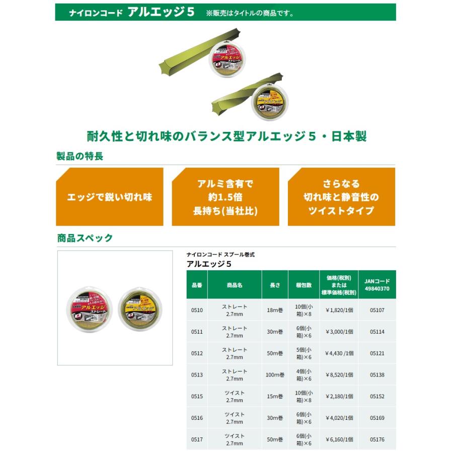 三陽金属 0517 アルエッジ5 ナイロンコード ツイスト 2.7mm 50m巻 SANYO METAL _ :SANYOMETAL-0517:カナジン 2号店 - 通販 - Yahoo!ショッピング