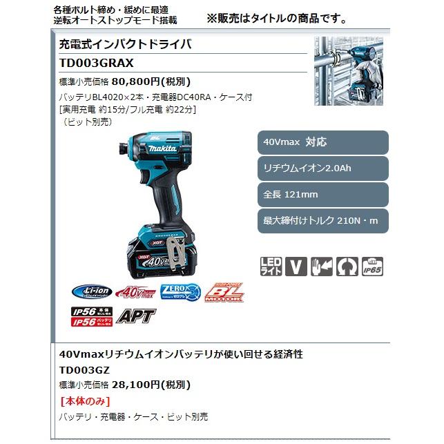 マキタ (マキタ) 充電式インパクトドライバ TD003GZ 本体のみ 40Vmax対応 makita : カナジン 2号店 - 通販 ...