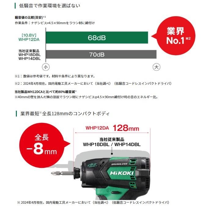 HiKOKI WHP12DA(2LS) コードレス静音インパクトドライバ バッテリ(BSL1240M)x2+急速充電器(UC12SL)+ケース付 10.8V対応 ハイコーキ 日立 : カナジン ...