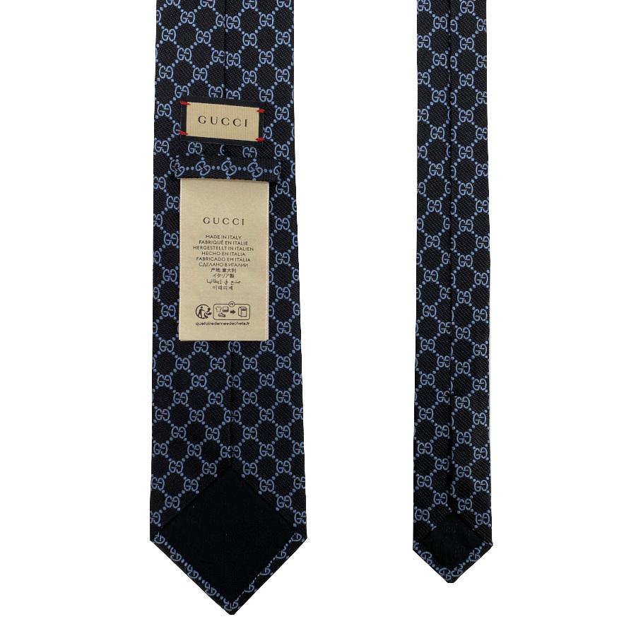 GUCCI 【新品】グッチ ネクタイシルクタイ 8CM GGパターン ロゴウェブライン ブラック ライトブルー シルク イタリア製 メンズ 456522-4B002-1069 : 2nd ...