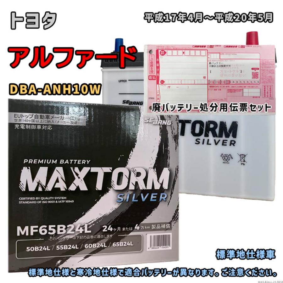 バッテリー MAXTORM MAX-MF65B24L 廃バッテリー回収サービス付 トヨタ アルファード DBA-ANH10W 平成17年4月〜平成20年5月 対応 B24L 互換 23 ...
