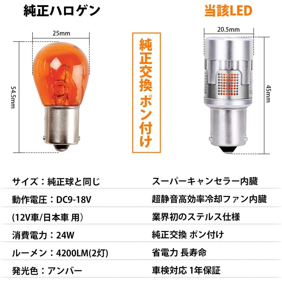 S25 ピン角違い LEDウインカー 車検対応 OPPLIGHT最新型 「ステルス性高い」 150度ピン BAU15S PY21W 4200LM 無極性 12V 日本車用 2個入り 1年保証 ...