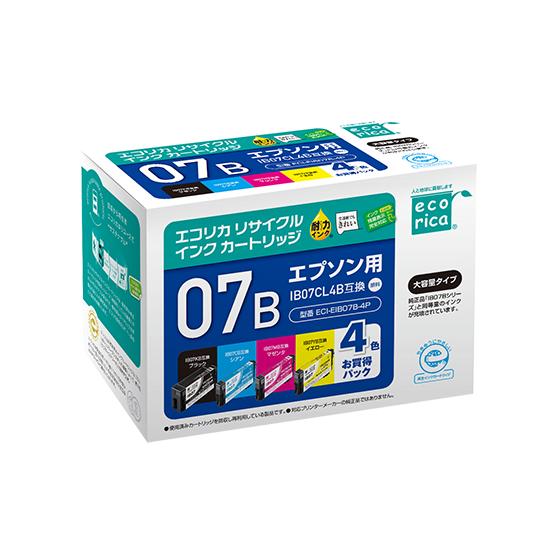 エコリカ 【メーカー直送】エコリカ EPSON マウス IB07*B IB07CL4B対応 リサイクルインクカートリッジ ECI-EIB07B-4P 4色セット【IB07KB/IB07CB ...