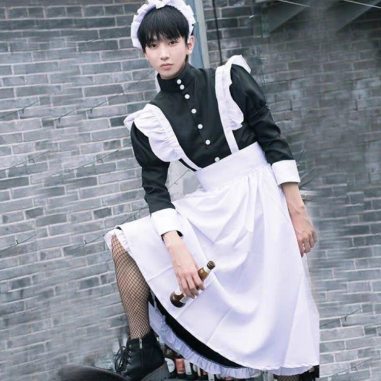 4点セット ワンピース カチューシャ 男性 ロング丈 エプロン 女子 仮装