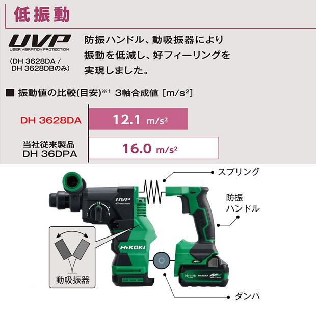 HiKOKI ハイコーキマルチボルト (36V)コードレスロータリハンマドリル DH3628DB (2XPZ) (集じんタイプ) 蓄電池 ...