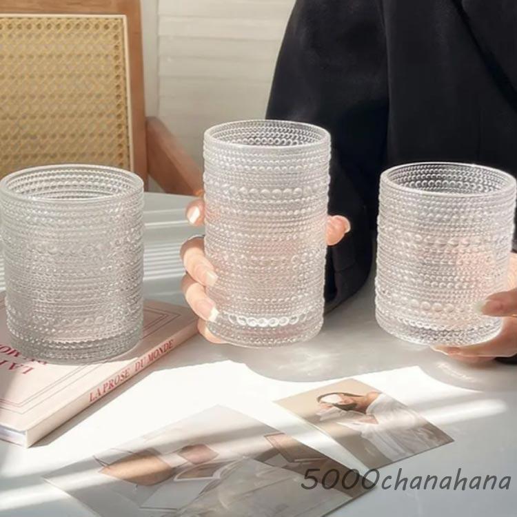 2個セット アンティーク タンブラー ガラス ロックグラス 300ml 耐熱ガラス グラス ドット柄 水玉柄 高級感 レトロ クリア ガラ ...