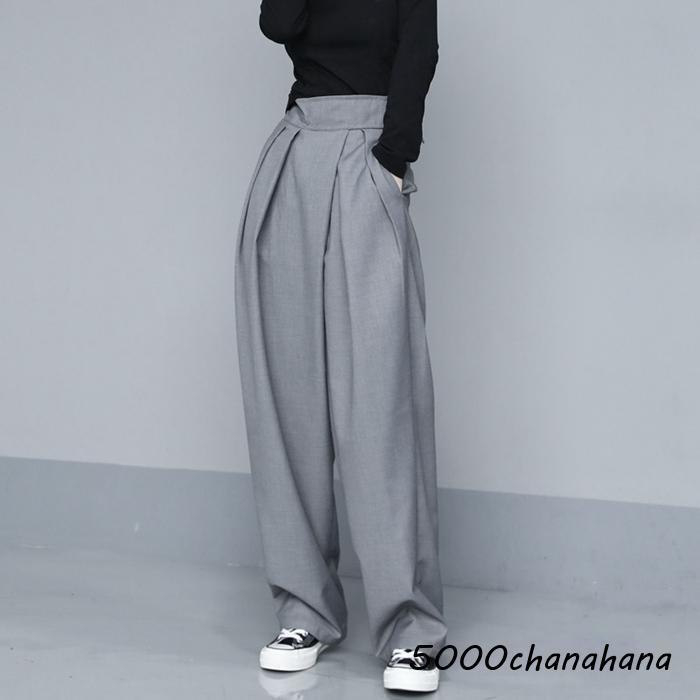 ワイドパンツ レディース スラックス ゆったり 体型カバー タックワイドパンツ タック イージーパンツ ワイド ボトムス ロングパンツ 春 秋 ...