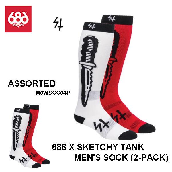 シックスエイトシックス 686 MENS X SKETCHY TANK SOCK (2-PACK) メンズ ソックス スケッチータンク コラボ 2Pパック スノーボード S/M、L/XL ...