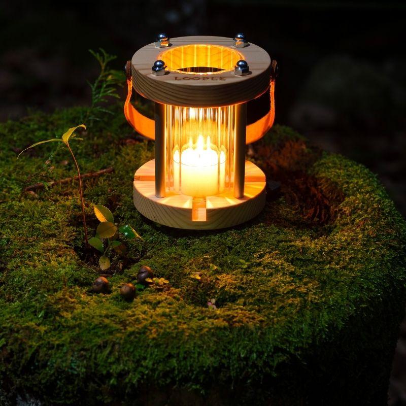 LOOPLE ループル キャンドルランタン ウッドS キャンドルホルダー ガラス おしゃれ ストライプデザインのガラスホヤ越しにカップキャンドルの灯りや炎の揺らぎ : 7dialsヤフー店 ...