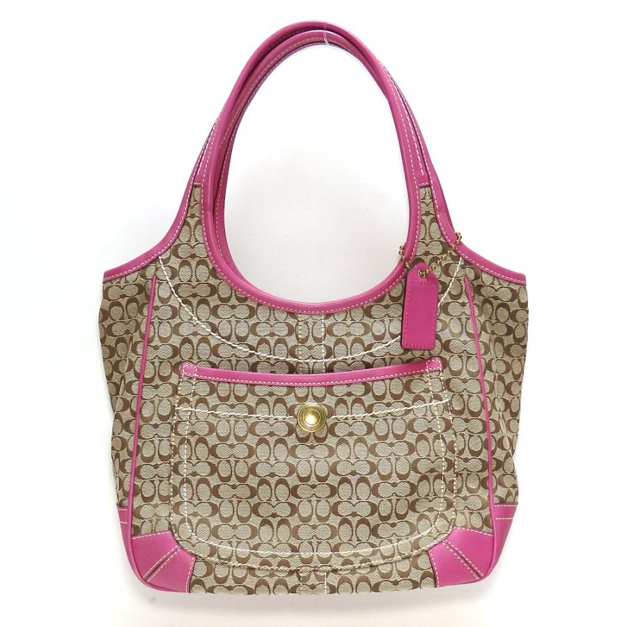 COACH（コーチ） 【 COACH 】コーチ トートバッグ 10774 キャンバス レザー シグネチャー カーキ ピンク 中古 バッグ 質屋 ...