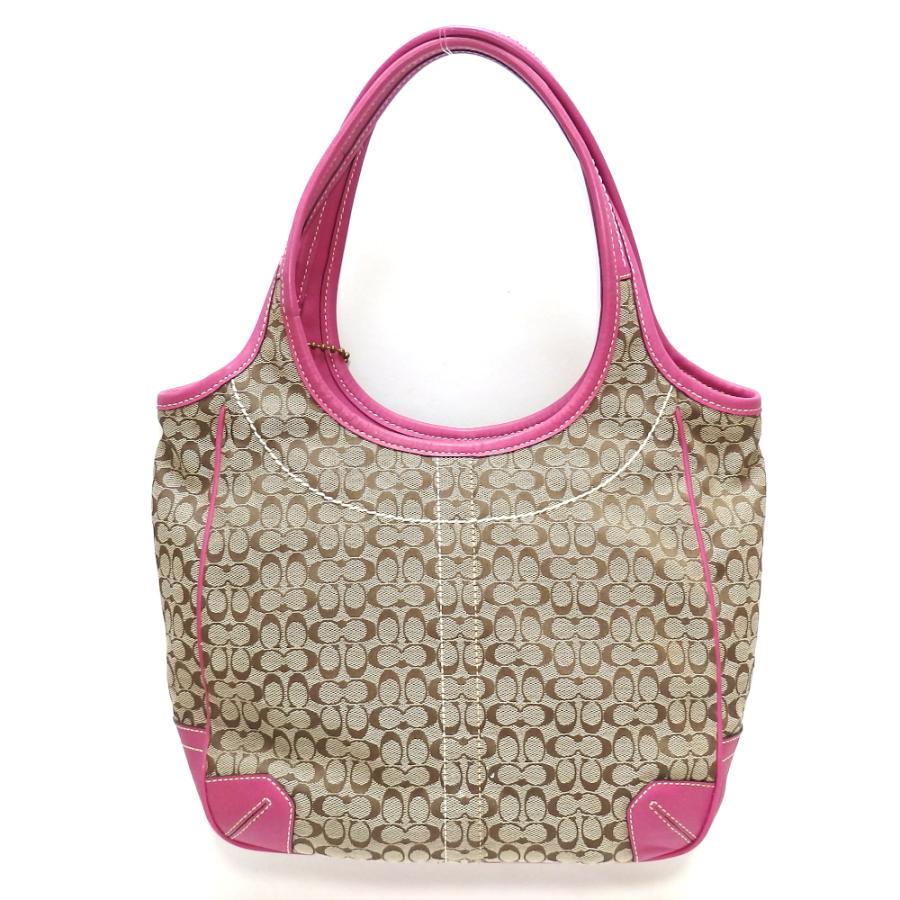COACH（コーチ） 【 COACH 】コーチ トートバッグ 10774 キャンバス レザー シグネチャー カーキ ピンク 中古 バッグ 質屋 ...