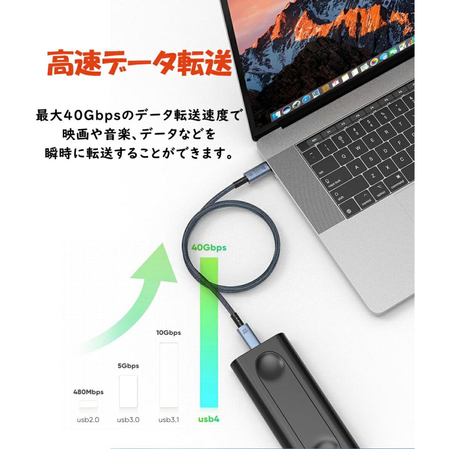 858shop USB4 ケーブル PD 240W USB-C充電ケーブル 1.5m Gen3 x2 Type-C to Cable ...