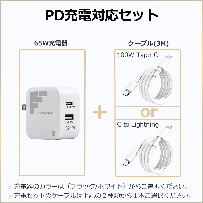 RYECHER ACアダプター 65W充電器 PD65W PD対応 type c usb 急速充電 PC スマホ Gan USB-A ...
