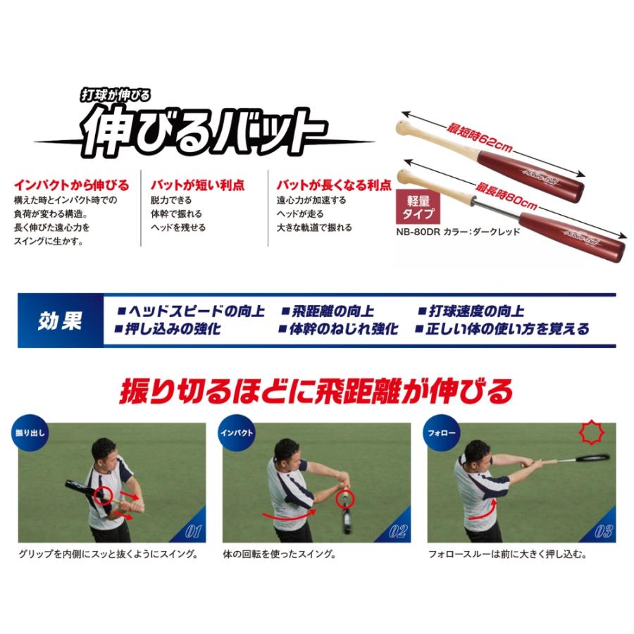 伸びるバット 軽量タイプ ダークレッド 740g 全長 最短62cm/最長80cm NB-80DR 内田販売トレーニングバット :wuh205:89キングダム - 通販 - Yahoo!ショッピング