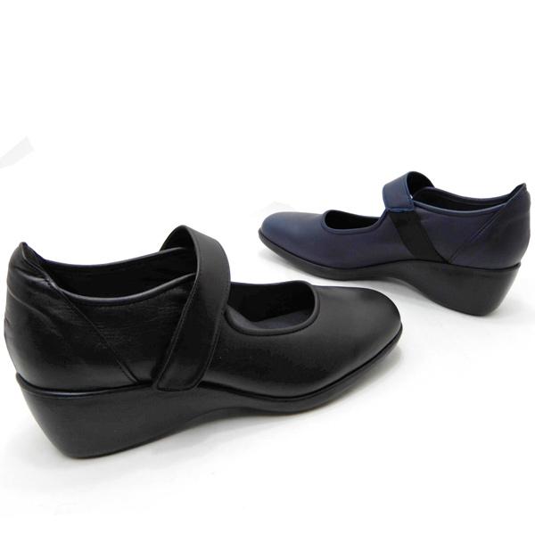 FIZZ REEN ストラップシューズ 本革 日本製 幅広4E フィズリーン 8146 ネイビー・クロ 軽量 ウエッジヒール 日本製 履きやすい 歩きやすい 秋冬 送料無料 ...