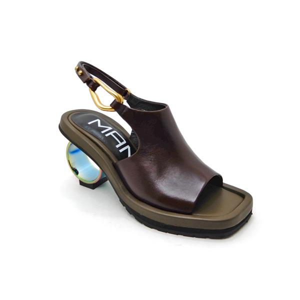 MANA マナ サンダル レディース 人気 茶 革 ストラップ 552192 ヒール スクエアトゥ 可愛い 話題 ダークブラウン Yuko Imanishi 送料無料 : くつ屋エムオーシー ...