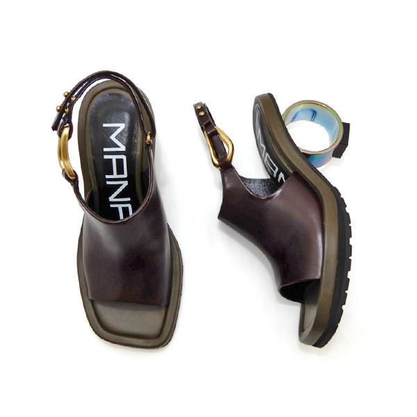 MANA マナ サンダル レディース 人気 茶 革 ストラップ 552192 ヒール スクエアトゥ 可愛い 話題 ダークブラウン Yuko Imanishi 送料無料 : くつ屋エムオーシー ...