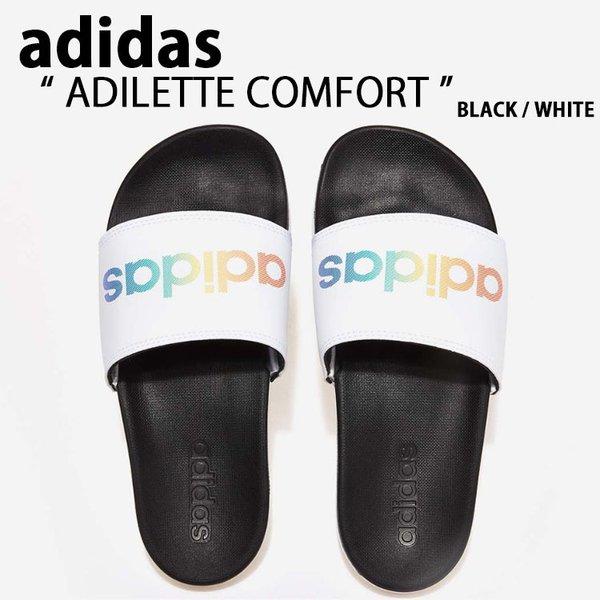 adidas アディダス サンダル スリッパ ADILETTE COMFORT RAINBOW レインボー BLACK WHITE ...