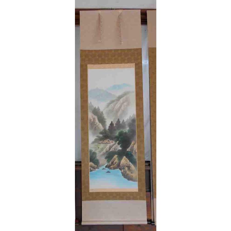 掛軸 彩色山水/小泉鉄洞 美術名典掲載作家 肉筆 掛け軸 全国 掛軸 彩色山水/小泉鉄洞 美術名典掲載作家 肉筆 掛け軸 全国