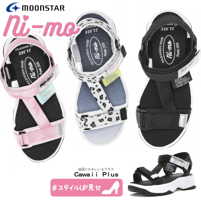 Ni-mo MOONSTAR ムーンスター ni-mo ニーモ NM J129 子供用 サンダル かわいい キッズ ジュニア 子供靴 女の子 ベルト マジックテープ 厚底 ブラック 黒 : A ...