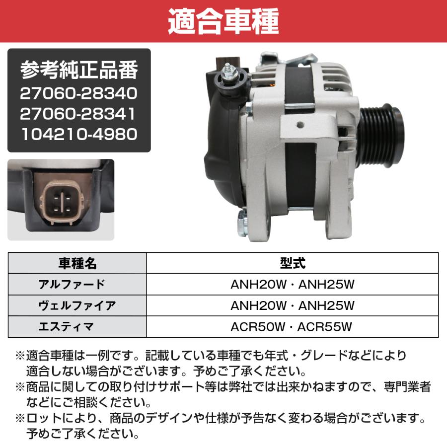 ANH20W ANH25W アルファード 20 25 系 ダイナモ 新品 オルタネーター 27060-28340 27060-28341 コア返却不要 純正交換 トヨタ : エーネクスト ...