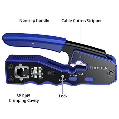 Proster RJ45 圧着工具 CAT6A CAT6 CAT5E対応 貫通型 カシメ工具 圧着ペンチ 圧着中切断RJ45コネクタ対応 ...