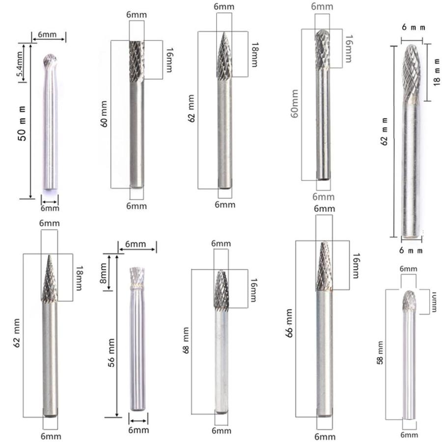 YFFSFDC 超硬バー リューター ビット 10種類 10本セットタングステン製 超硬ドリルビット 6mm 軸 刃幅6mm : アールツー - 通販 - Yahoo!ショッピング