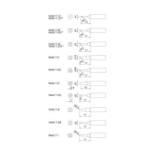 ダッシュシリーズ 交換こて先 15W/20W 用 斜めカット形状 N452シリーズ 白光 HAKKO N452-T-2C (63-4761 ...