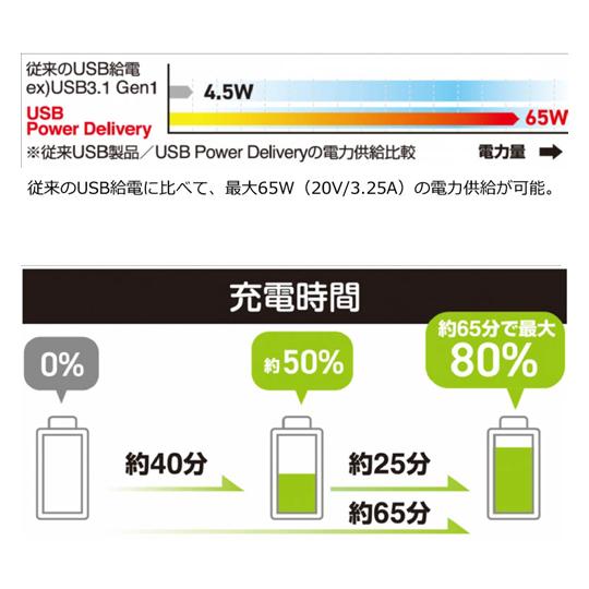 ケーブル一体型PDアダプター 65W対応 MASS POWER E065-1C200325FU (67-0372-06) : 67-0372 ...