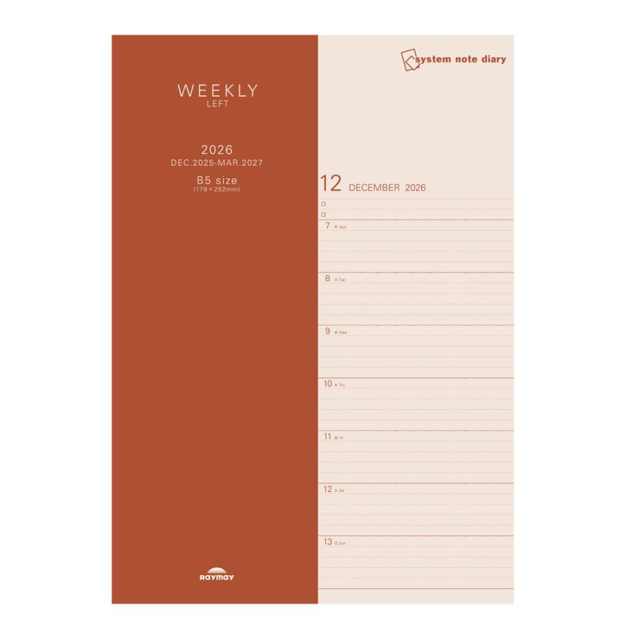 レイメイ システムノートダイアリー レフト B5 RFDR2678 ウィークリー 週間 リスト＋バーチカル 月曜始まり 手帳 スケジュール 2026年 : 医薬品コスメ日用品 A&A SHOP ...
