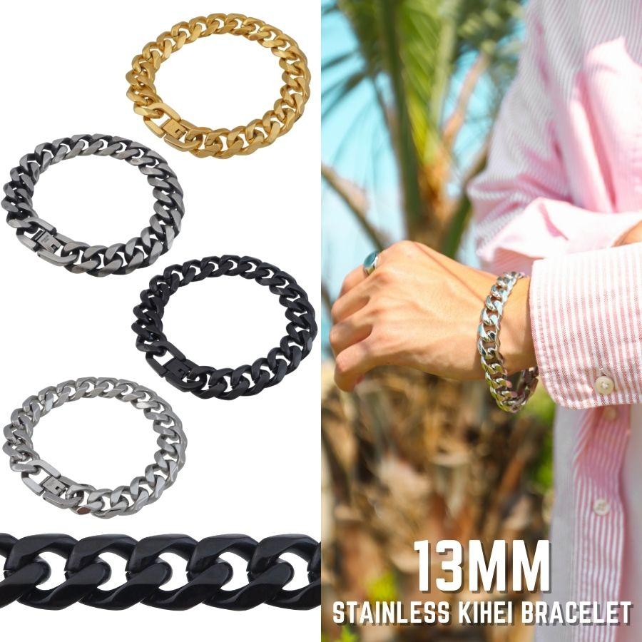 喜平ブレスレット メンズ ステンレス 幅13mm ブレスレット ゴールド アンティーク ブラック シルバー 金属アレルギー対応 喜平 きへい ...