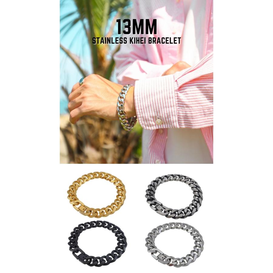 喜平ブレスレット メンズ ステンレス 幅13mm ブレスレット ゴールド アンティーク ブラック シルバー 金属アレルギー対応 喜平 きへい ...