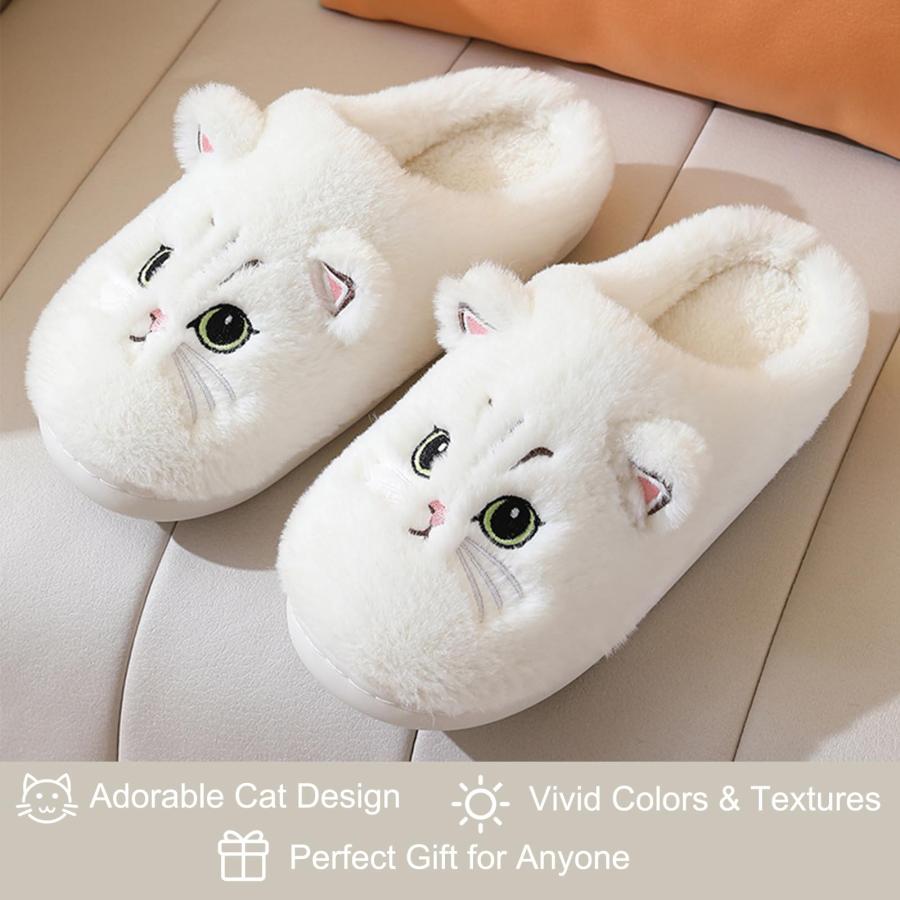 【並行輸入品】LAVAU かわいい猫スリッパ レディース ふわふわふわふわフェイクファー アニマルハウススライド 屋内外の靴用, ホワイト ...