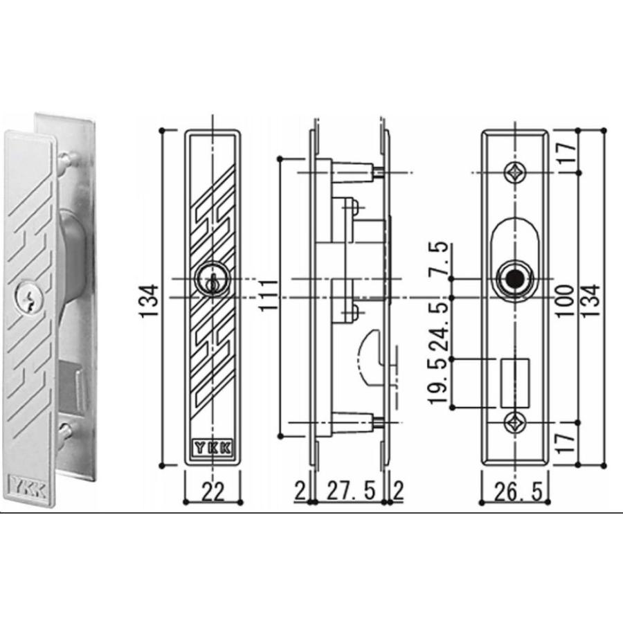 YKK AP HHJ-0432 召合せ 内外締り錠 外部シリンダー錠のみ HHJ0432 適用商品 店舗引戸TH7・7TH、9TH テラス障子用（H＝18） : ABCshop - 通販 ...