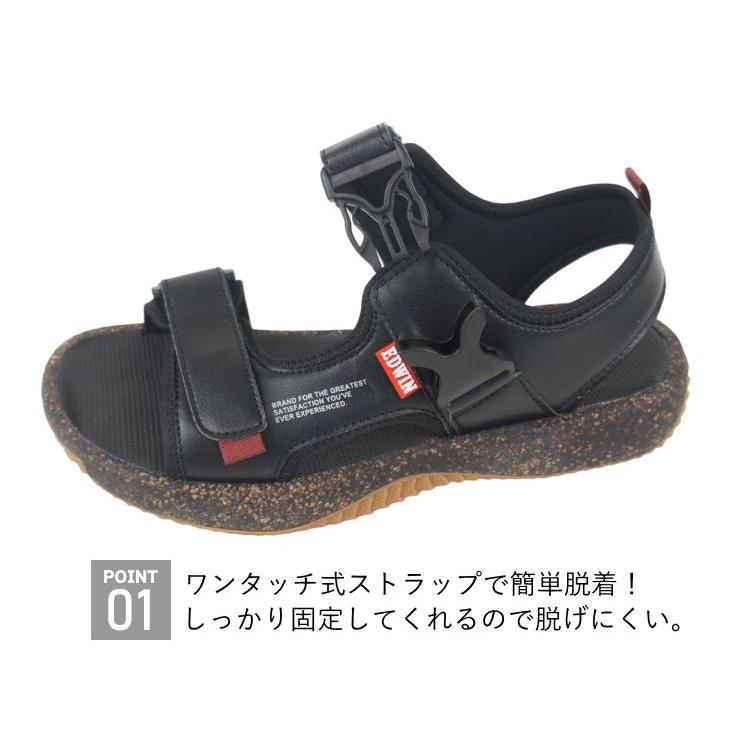 EDWIN エドウィン スポーツサンダル メンズ スポサン シャワーサンダル ベルクロ ストラップ 黒 父の日 ギフト 普段使い 実用的 ew5105 : Ablya アベリア 靴 シューズ ...