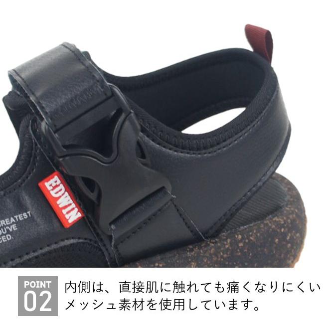 EDWIN エドウィン スポーツサンダル メンズ スポサン シャワーサンダル ベルクロ ストラップ 黒 父の日 ギフト 普段使い 実用的 ew5105 : Ablya アベリア 靴 シューズ ...