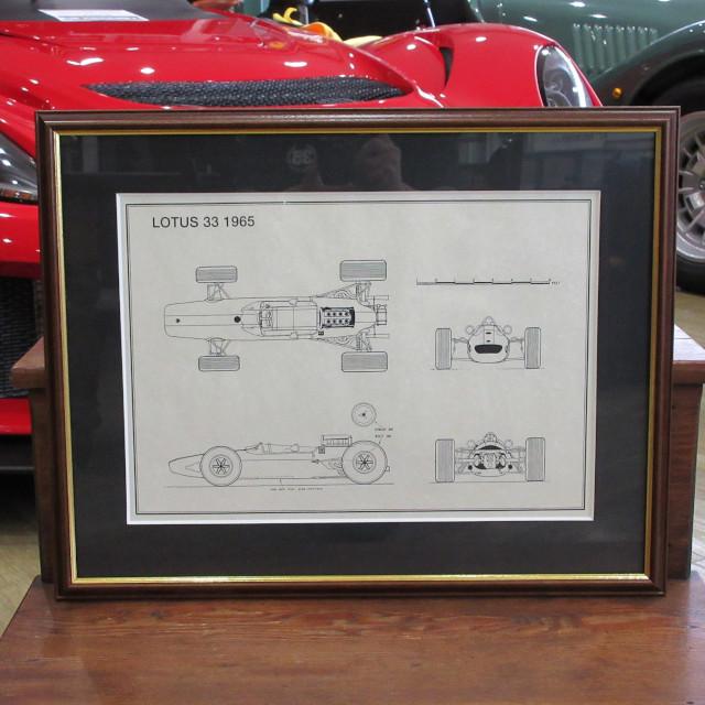 LOTUS 33 1965 三面図 プリント ／ 額装 ブラウン : AC MINDS AUTOJUMBLE - 通販 - Yahoo!ショッピング