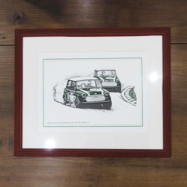 ミニ MINI Jhon Rhodes leads Steve Neal Brands Hatch in 1968 イラストポスター ...