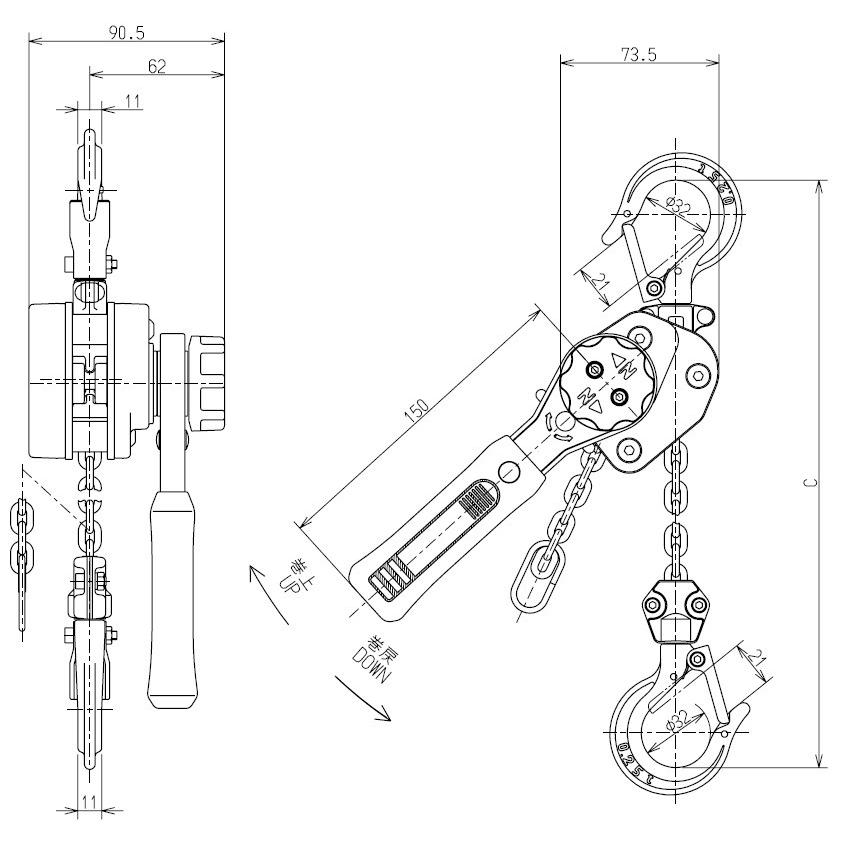KITO キトーレバーブロックLX LX003 使用荷重250kg 揚程1.0m [高所作業 巻上 巻下 荷締め 位置合わせ] :kito-lx003:現場用品専門ECストア 現場監督 ...
