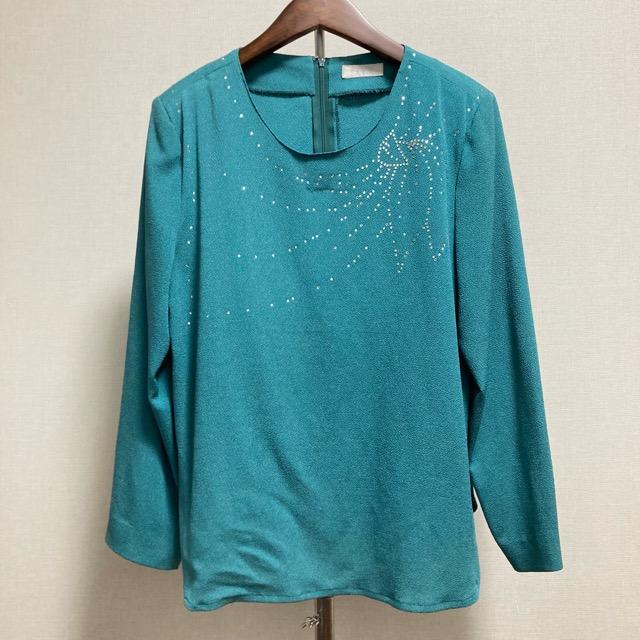 #anc 三年坂 シャツ ブラウス カットソー M 緑 ちりめん ラインストーン バックボタン レディース [770429] : アクイール ...