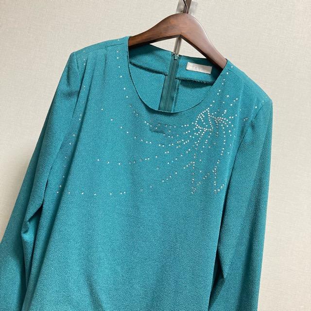 #anc 三年坂 シャツ ブラウス カットソー M 緑 ちりめん ラインストーン バックボタン レディース [770429] : アクイール ...
