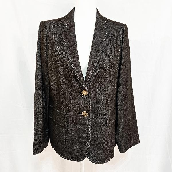 Leilian #anc レリアン ジャケット 13+ 焦げ茶 麻混 ステッチ テーラード 大きいサイズ レディース [806571 ...