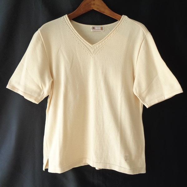 DAKS #anc ダックス カットソー ニット M クリーム色 半袖 Vネック コットン レディース [854707] : アクイールヤフーショップ - 通販 - Yahoo!ショッピング