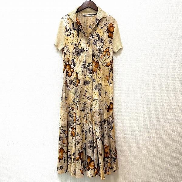 #snc ヒロココシノ HIROKOKOSHINO ワンピース 40 ベージュ系 オレンジ 茶 花柄 半袖 異素材 ペチコート付き ロング レディース [868080] : アクイールヤフー ...