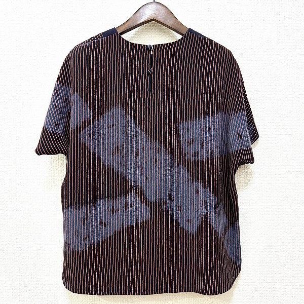 #snc 詩仙堂 ヒトシタムラ BY HITOSHI チュニック 紺系 オレンジ ちりめん ストライプ ドルマン 半袖 カットソー レディース ...