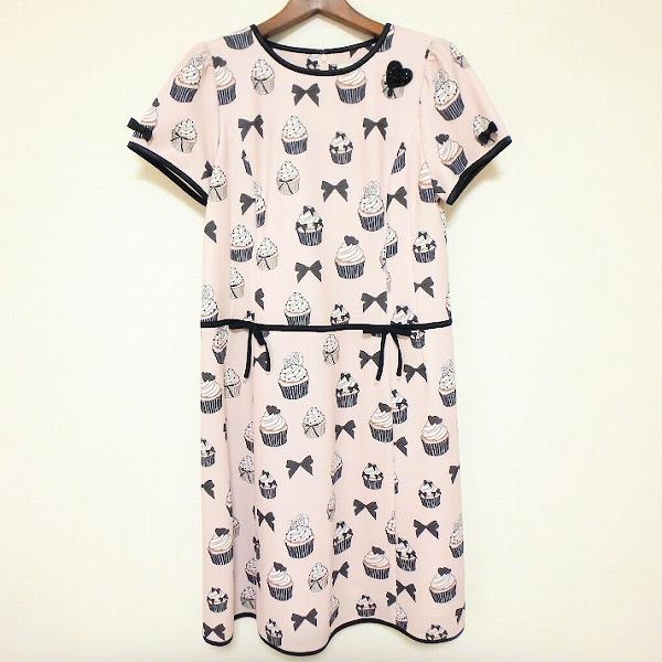 #snc スーパービューティー Super Beauty ワンピース 40 ピンク 黒 リボン 半袖 バックジップ タグ付き 新品同様 ...