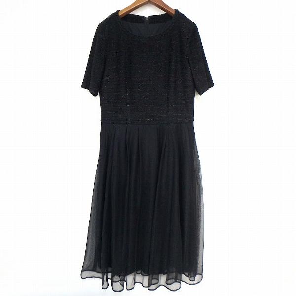 #snc レリアン Leilian ワンピース 9 黒 半袖 ラメ バックジップ 切り替え フレア レディース [880115] : アク ...