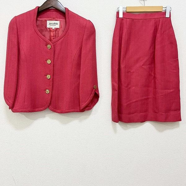 JUN ASHIDA #anc ジュンアシダ junashida スカートスーツ 7 ピンク系 セットアップ ツーピース ノーカラー 麻混 ...