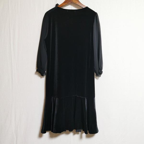 #wnc ギャラリービスコンティ GALLERYVISCONTI ワンピース 七分袖 リボン フレア ベロア調 2 黒 タグ付き 美品 ...